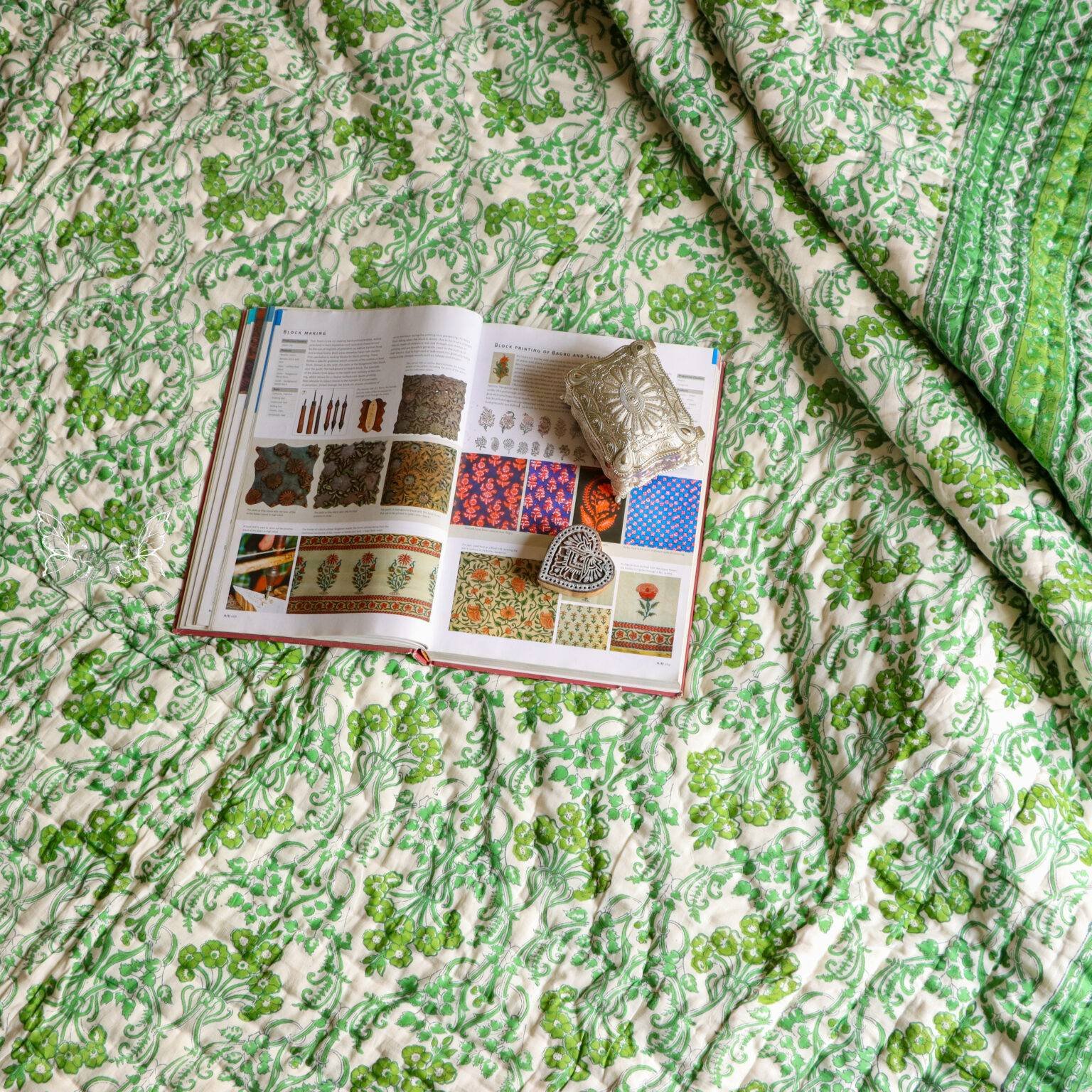 Aranyaka Green Pure Cotton Hand Block Printed Reversible Quilt King ...